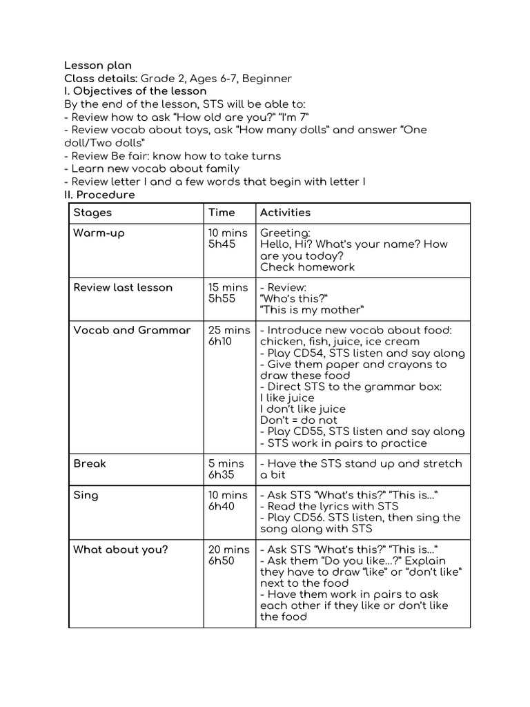 Grade 2 Lesson Plan: Vocabulary & Grammar | PDF