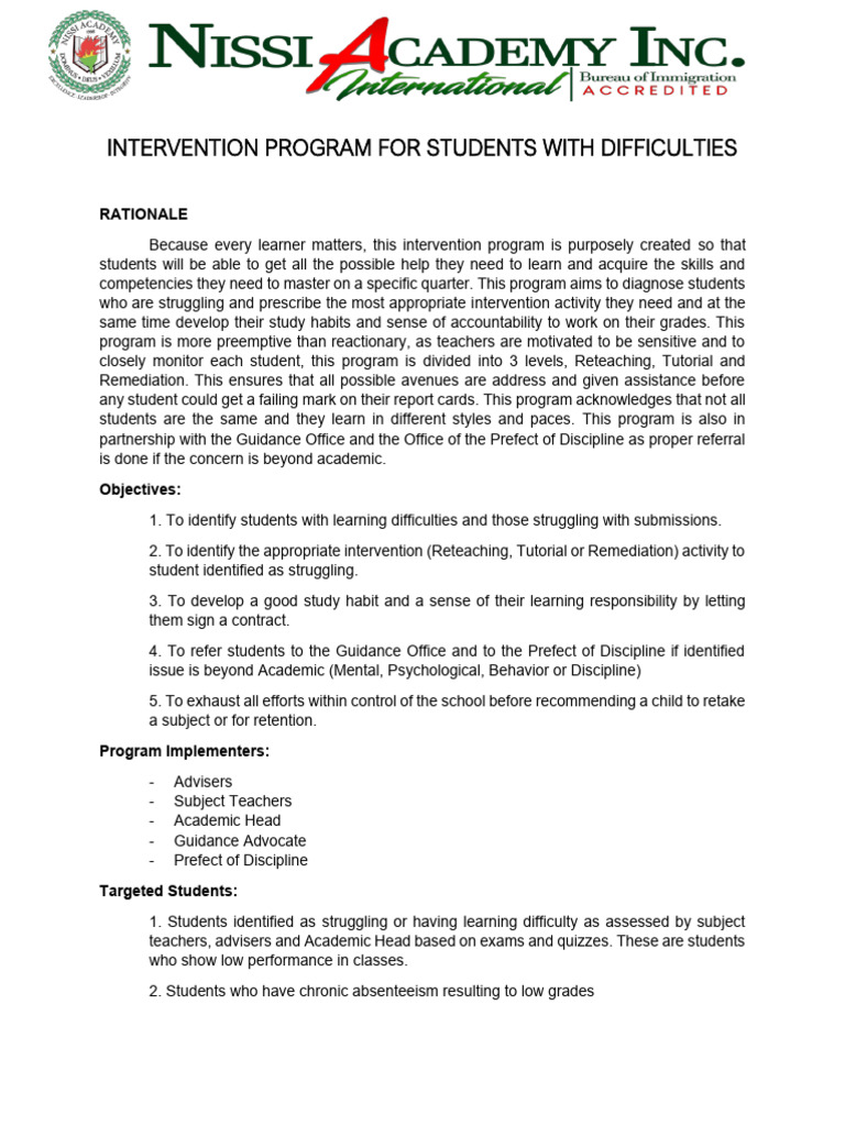 Intervention Program For Students With Difficulties-1-6 | PDF ...
