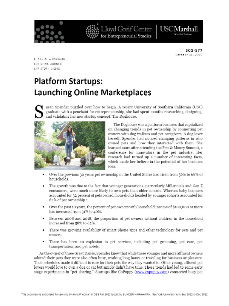 Case - Platform Startups - Launching Online Marketplaces | PDF