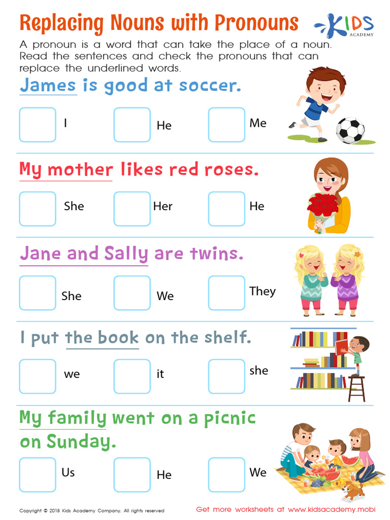Grade 3 Replacing Nouns With Pronouns Worksheet | PDF