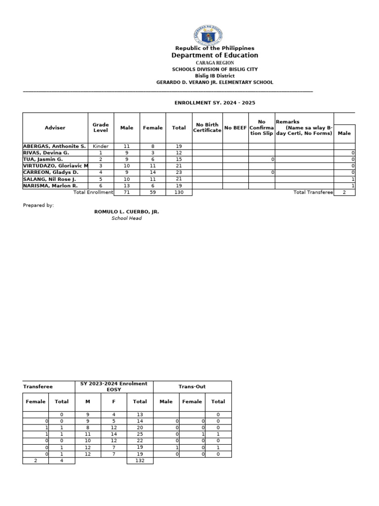 Bislig City School Enrollment Report 2024 | PDF | Philippines