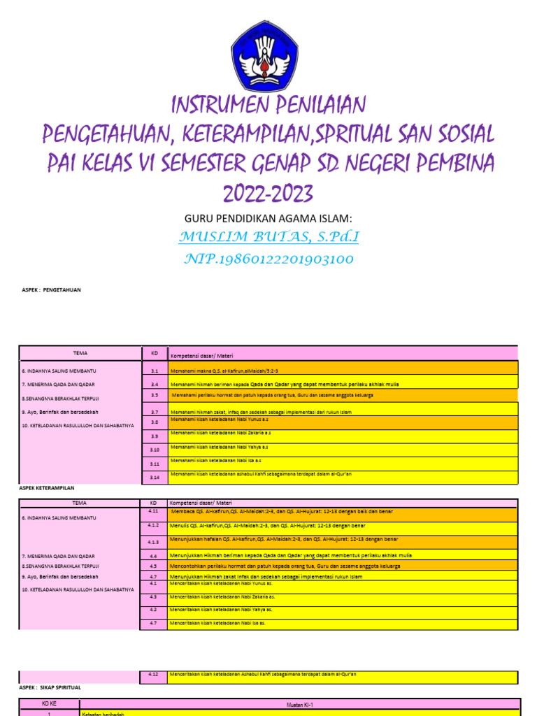 Instrumen Penilaian Sem. 2 Pembina 2023.. | PDF