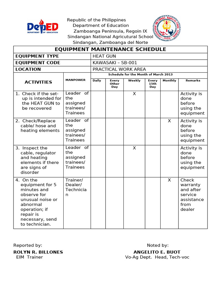 Equipment Maintenance Guide | PDF