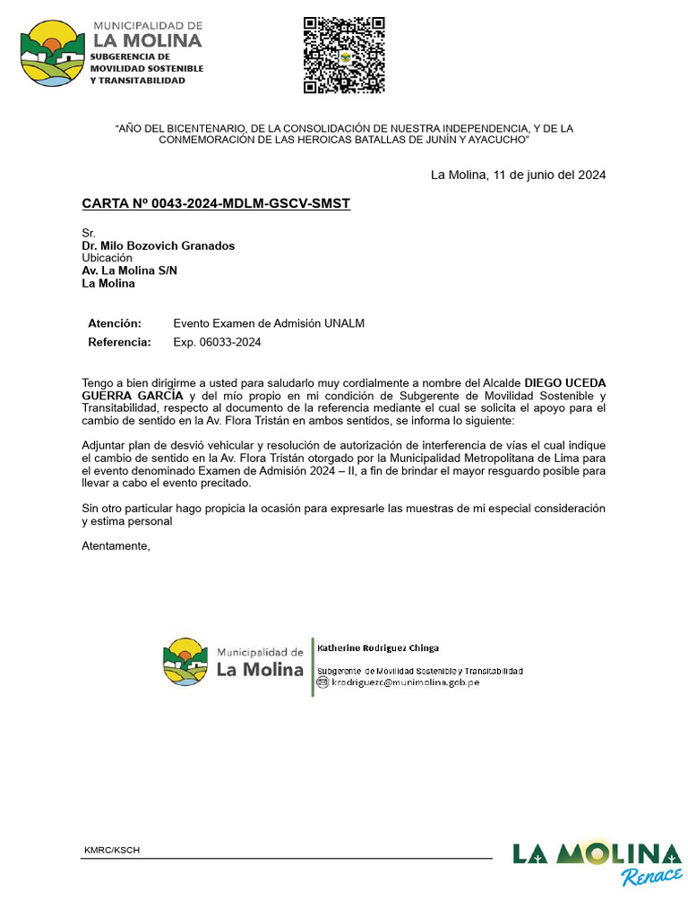 Carta #0043-2024-MDLM-GSCV-SMST | PDF