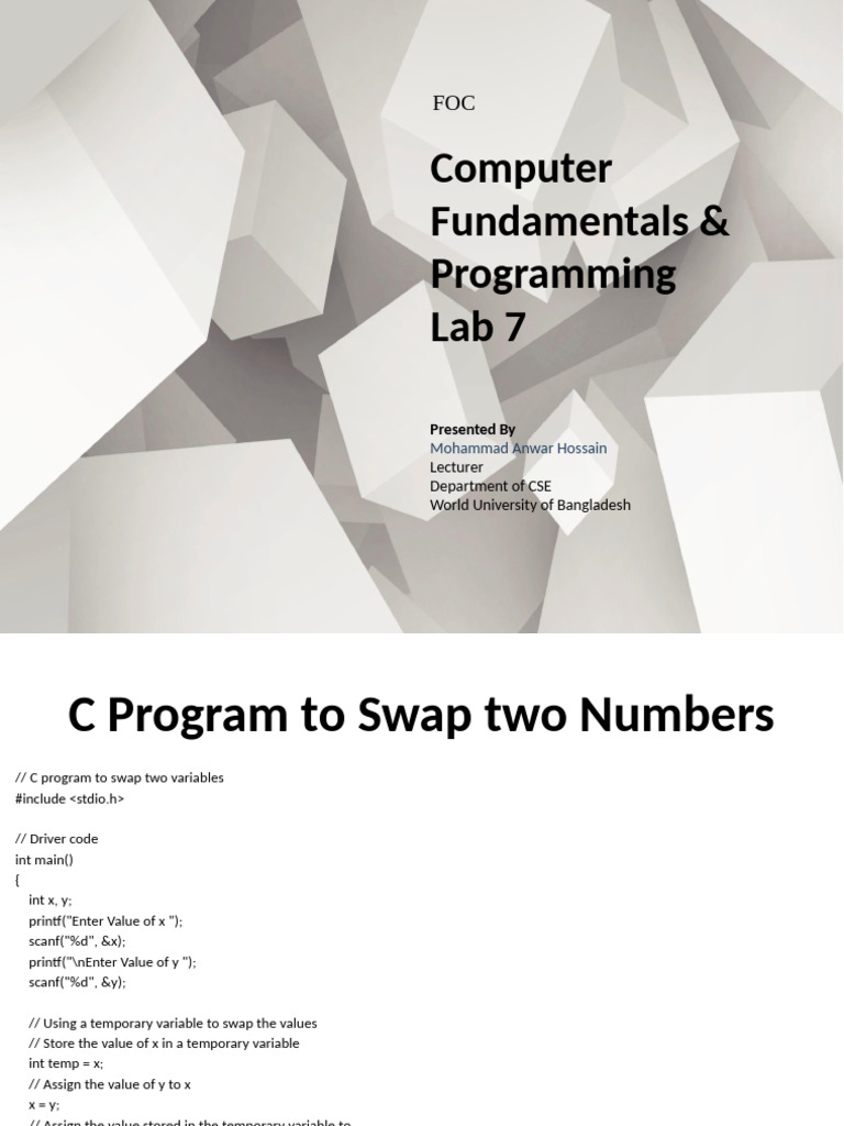 Computer Fundamentals Programming Lab 7 | PDF