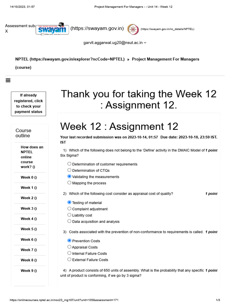 Week 12 Assignment: Project Management | PDF | Six Sigma | Business