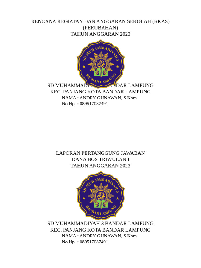 RKAS dan Laporan Dana BOS 2023 SD Muhammadiyah 3 | PDF