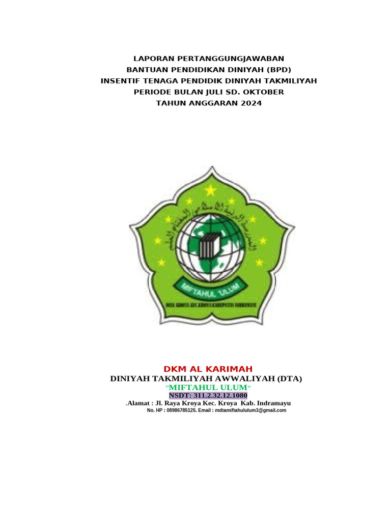 Cover LPJ Insentif Guru - 2024.doc Contoh | PDF