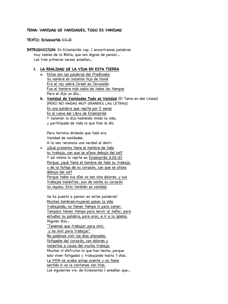 Vanidad de Vanidades, Todo Es Vanidad | PDF | Solomons | Eclesiastés