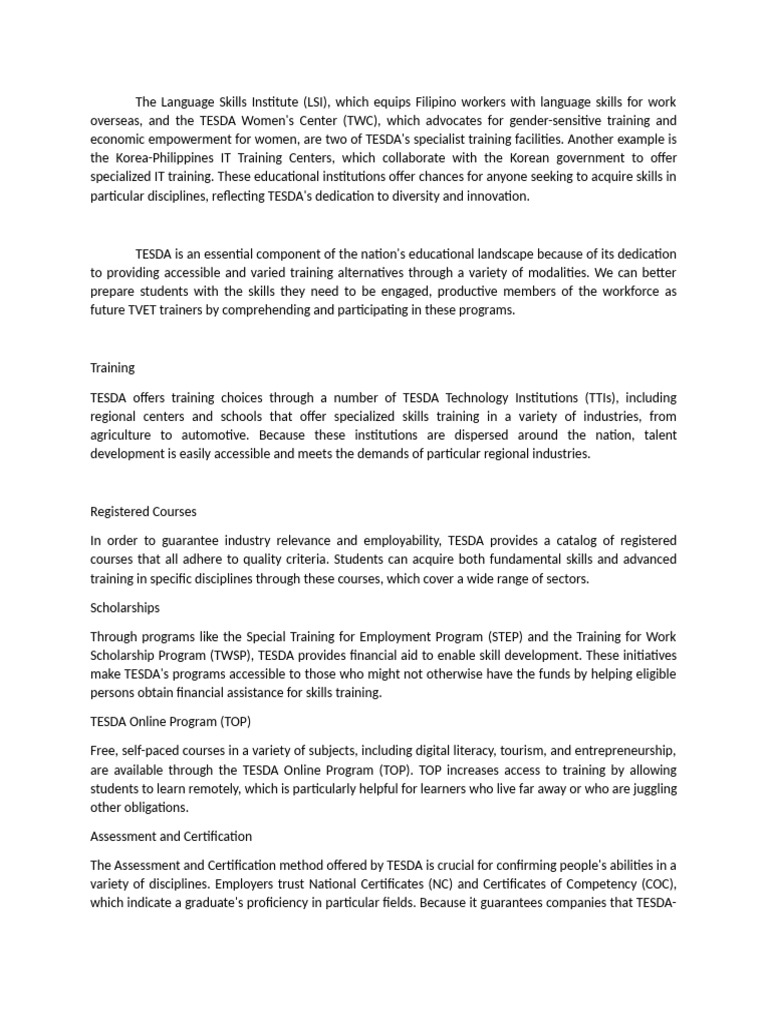 Knowing The TESDA Part 3 | PDF | Employment | Learning