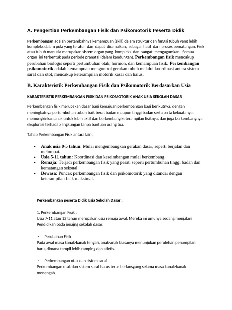 Resume KB1 Perkembangan Fisik Dan Perkembangan Psikomotorik Peserta Didik | PDF