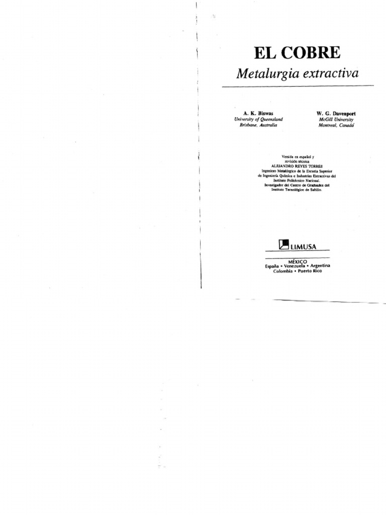 Biswas, A. K. (1993) - El Cobre Metalurgia Extractiva. México Limusa | PDF