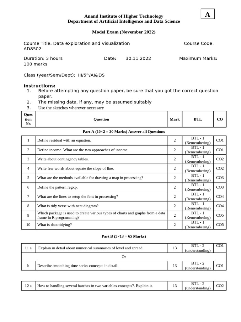 AD8502 - Model - Exam - Question Paper1 | PDF | Applied Mathematics