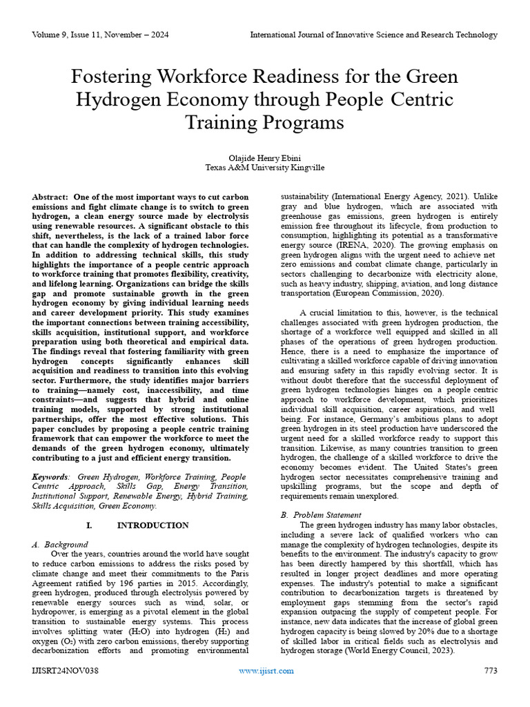 Fostering Workforce Readiness For The Green Hydrogen Economy Through ...