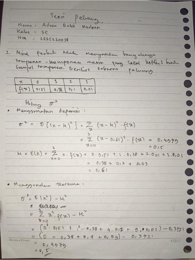 Tugas Varians Dan Kovarians - Adnan Bakti Maulana - 2225230078 - 3C - 2024 | PDF