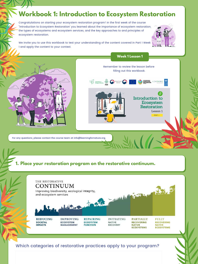 Ecosystem Restoration Workbook Week 1 | PDF | Restoration Ecology ...