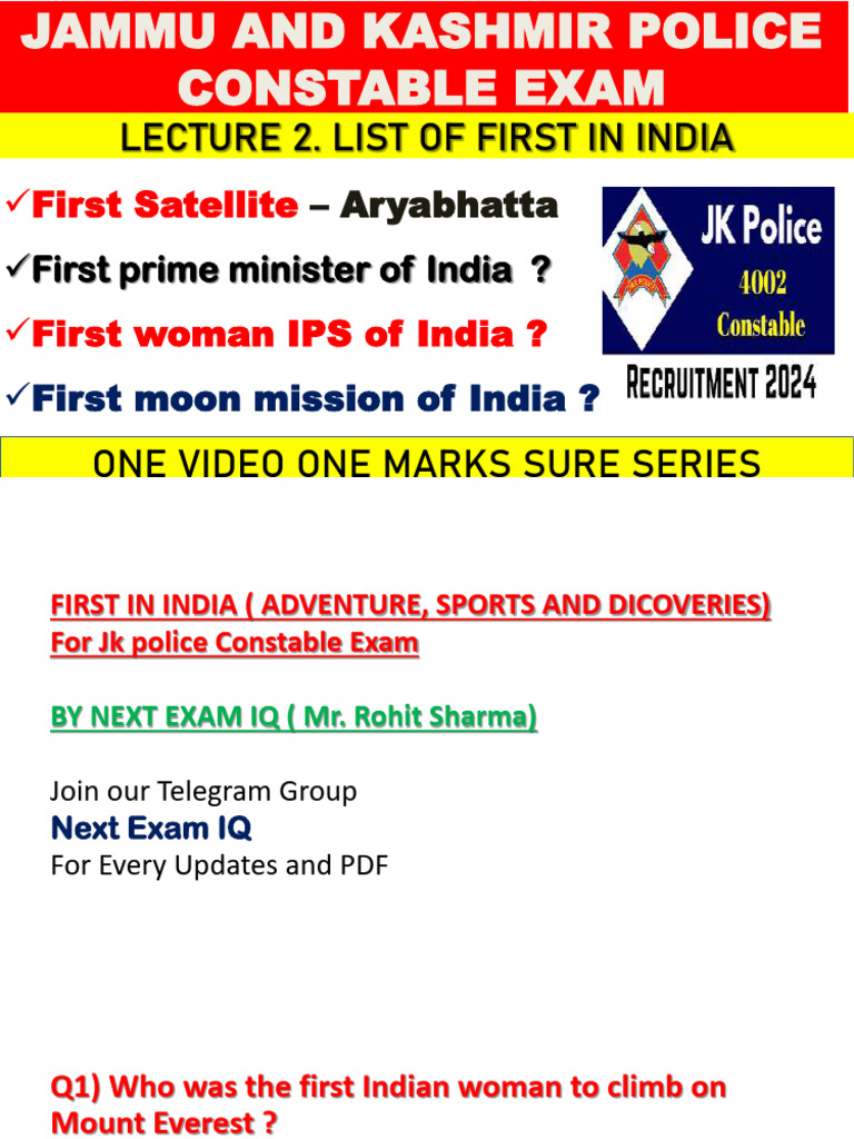 Firsts in India for JK Police Exam | PDF