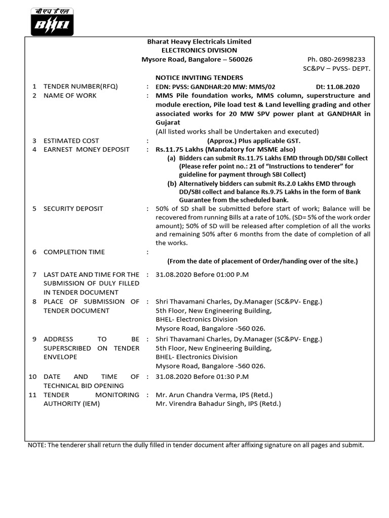 MMS Pile Foundation Tender Gujarat | PDF | Employment | Value Added Tax