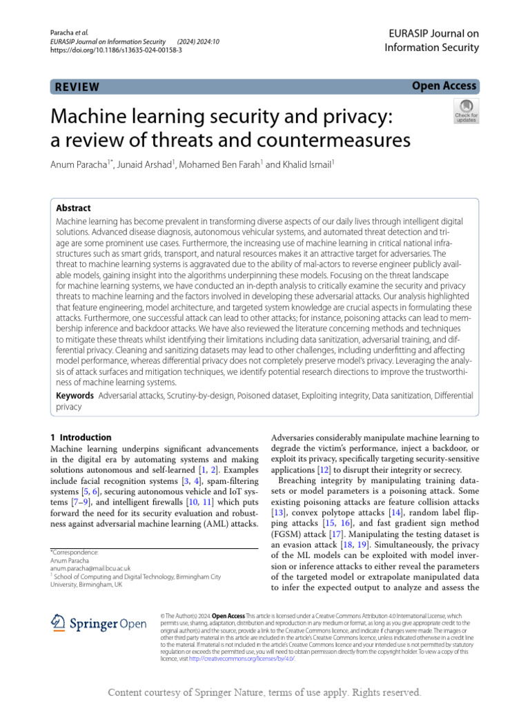 Machine Learning Security and Privacy A Review of | PDF | Machine Learning | Computer Security
