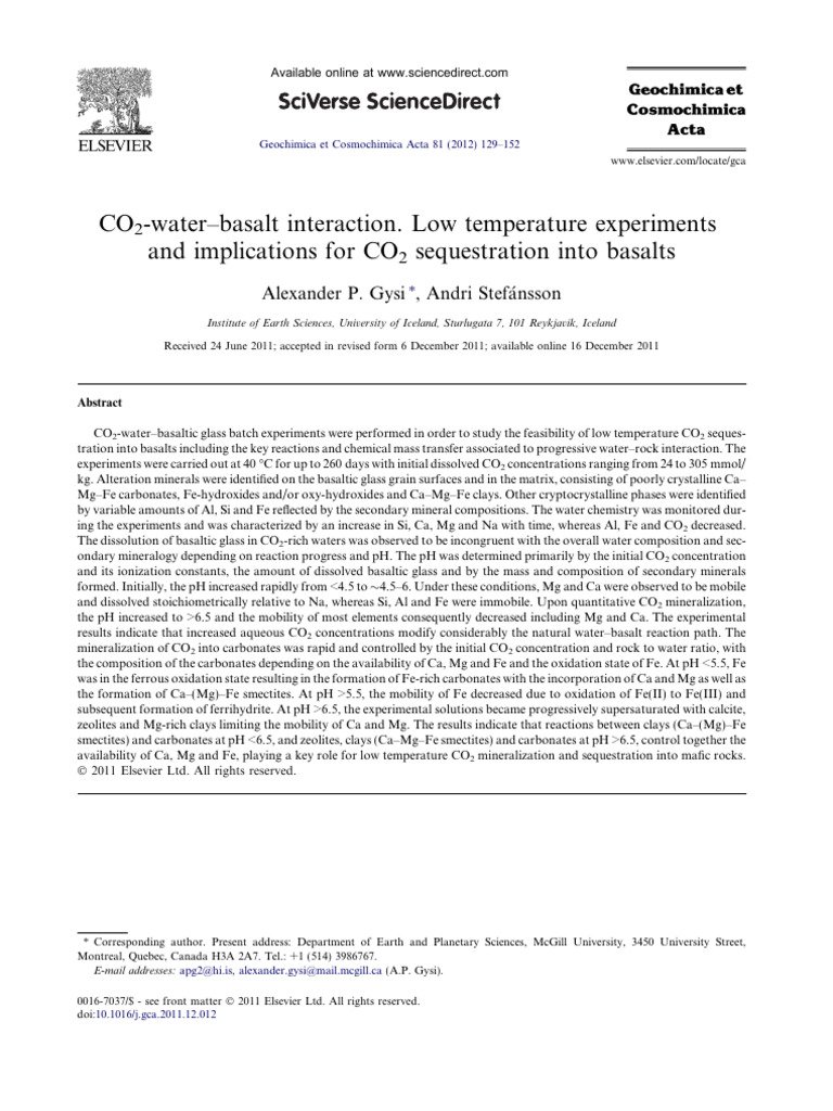 CO2-waterâ "Basalt Interaction. Low Temperature Experiments and ...