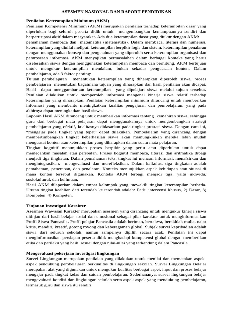 Resume Kb4 Asesmen Nasional Dan Raport Pendidikan | PDF