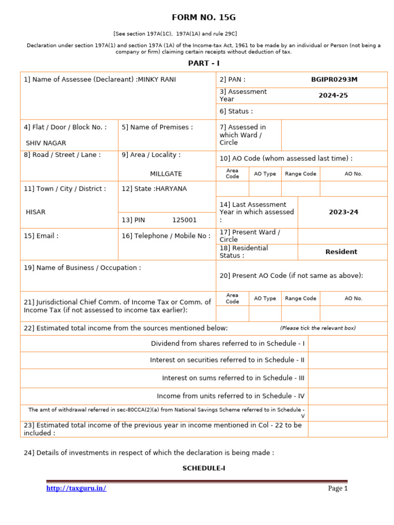 Form No 15G | PDF | Interest | Securities (Finance)