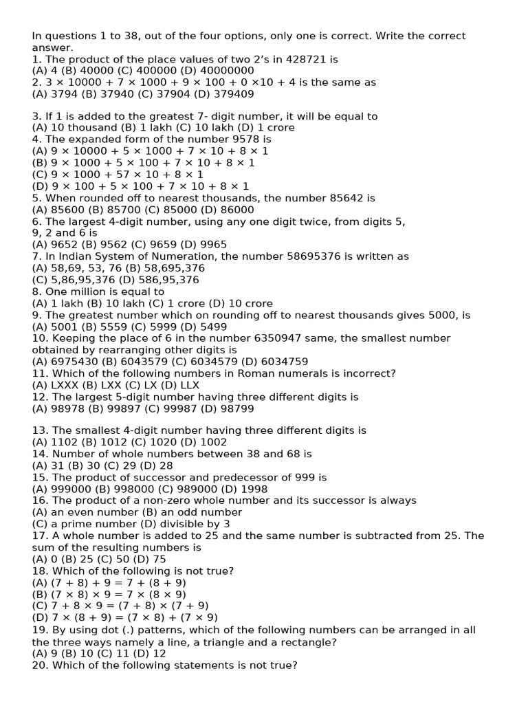 Class 6 Number System EXAMPLAR | PDF | Natural Number | Numbers