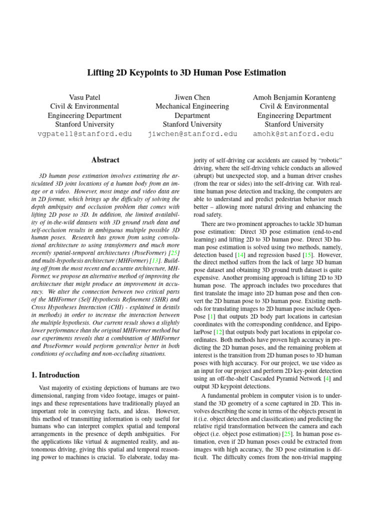 3D Pose Estimation from 2D Keypoints | PDF | 3 D Computer Graphics | Artificial Neural Network