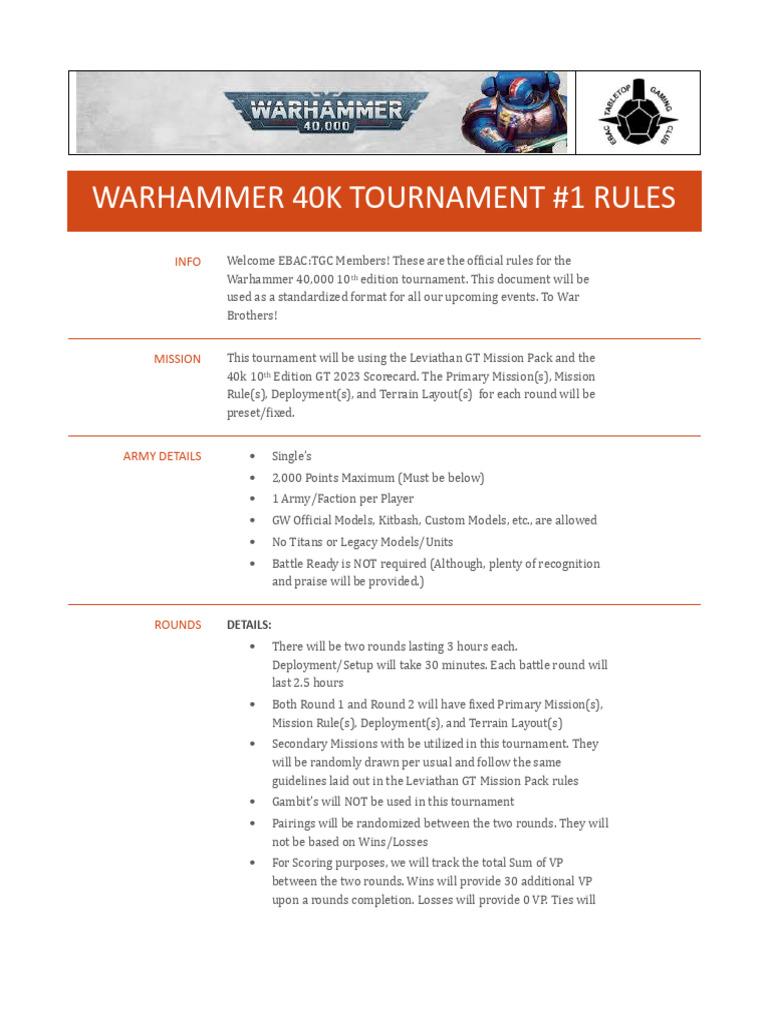 Warhammer 40K 10th Edition Tournament Rules | PDF