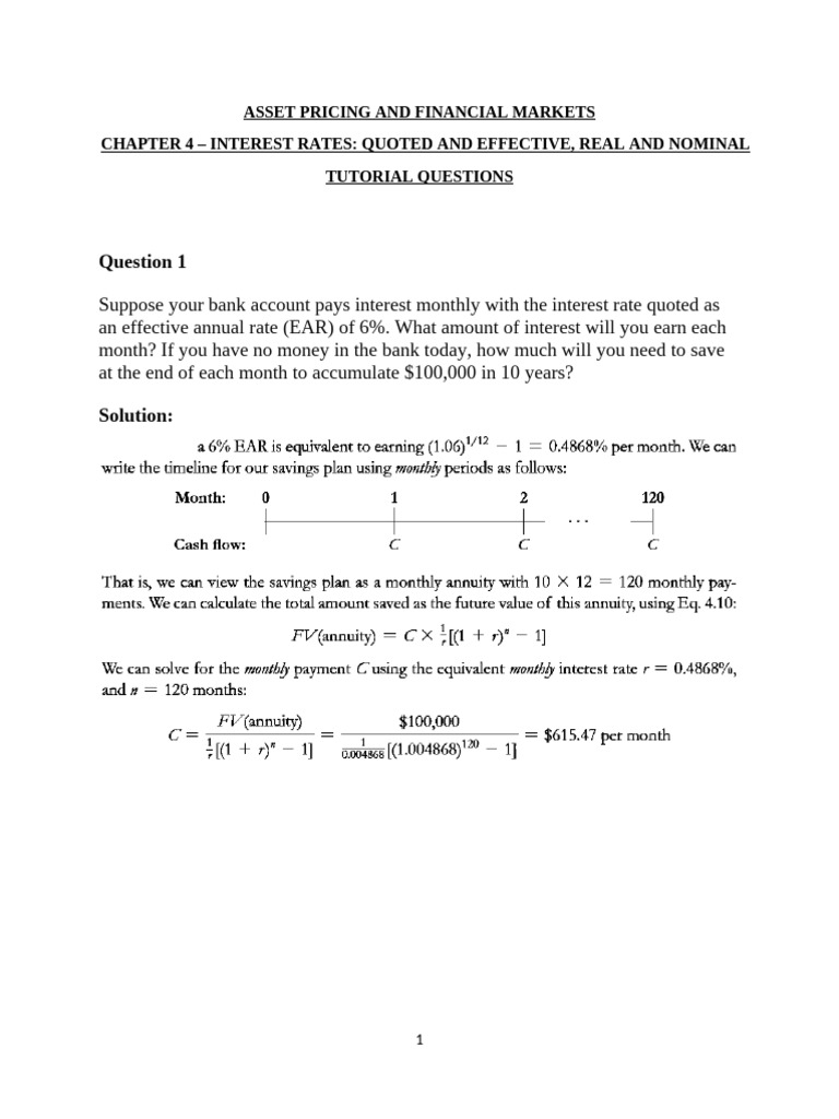 Week 5 - Tutorial Answers - Interest Rates - Quoted and Effective, Real ...