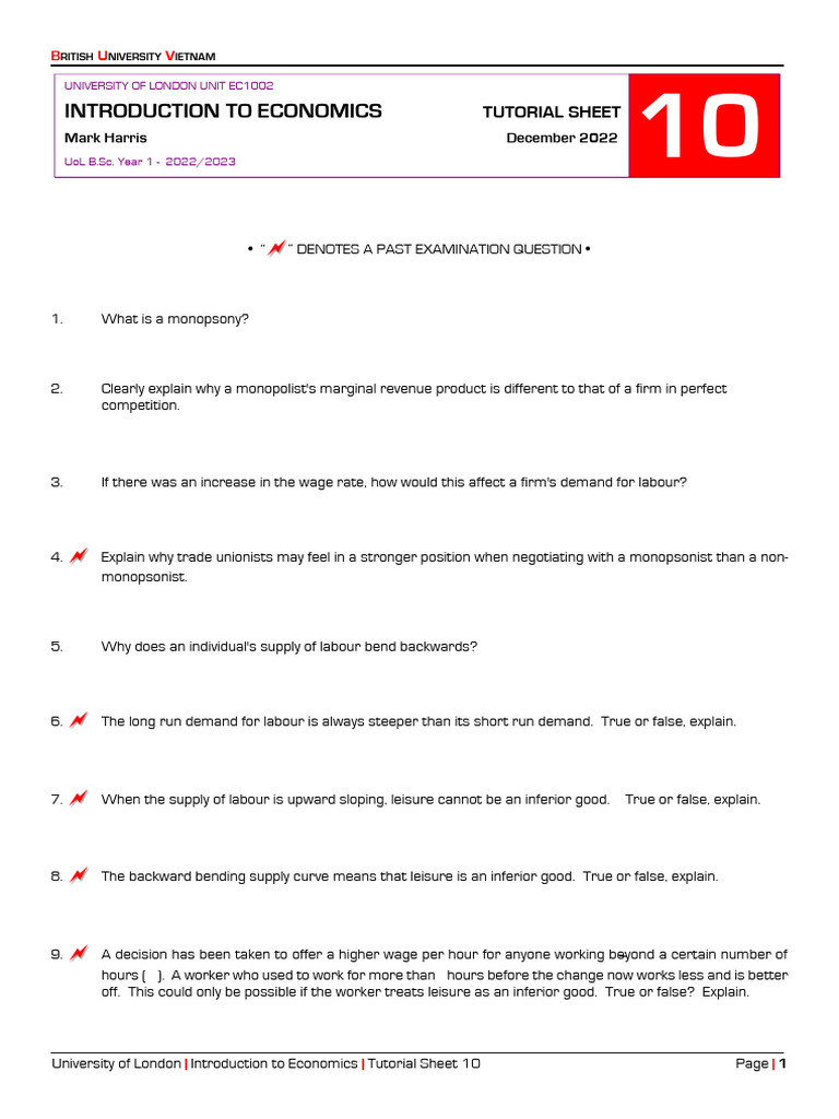 Introduction To Economics: Tutorial Sheet | PDF