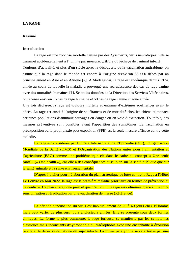 Comprendre la rage : enjeux et prévention | PDF | Rage (maladie) | Médecine
