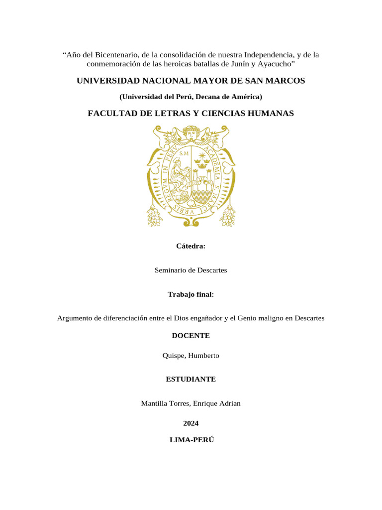 Argumento de Diferenciación Entre El Dios Engañador y El Genio Maligno ...
