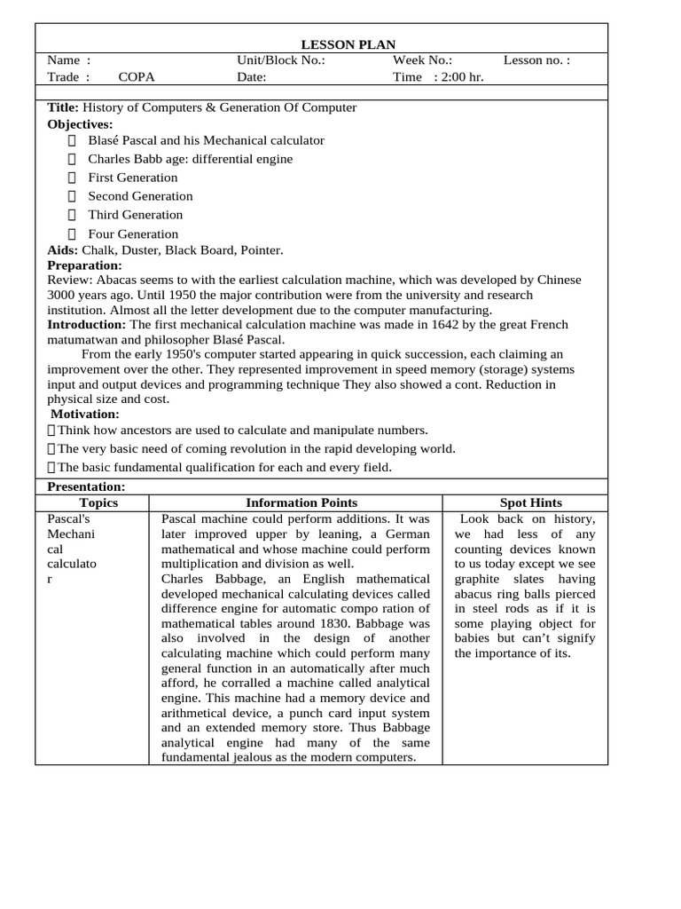 Lesson Plan Copa NW | PDF | Computer Data Storage | Assembly Language