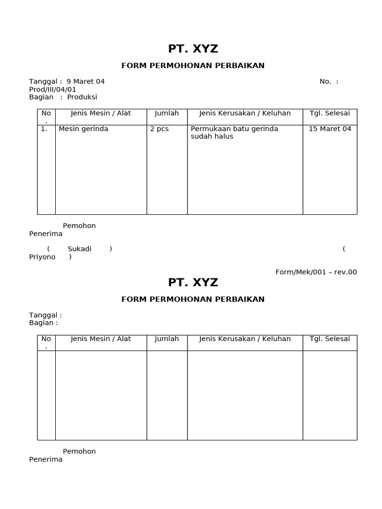 Form Permohonan Perbaikan | PDF