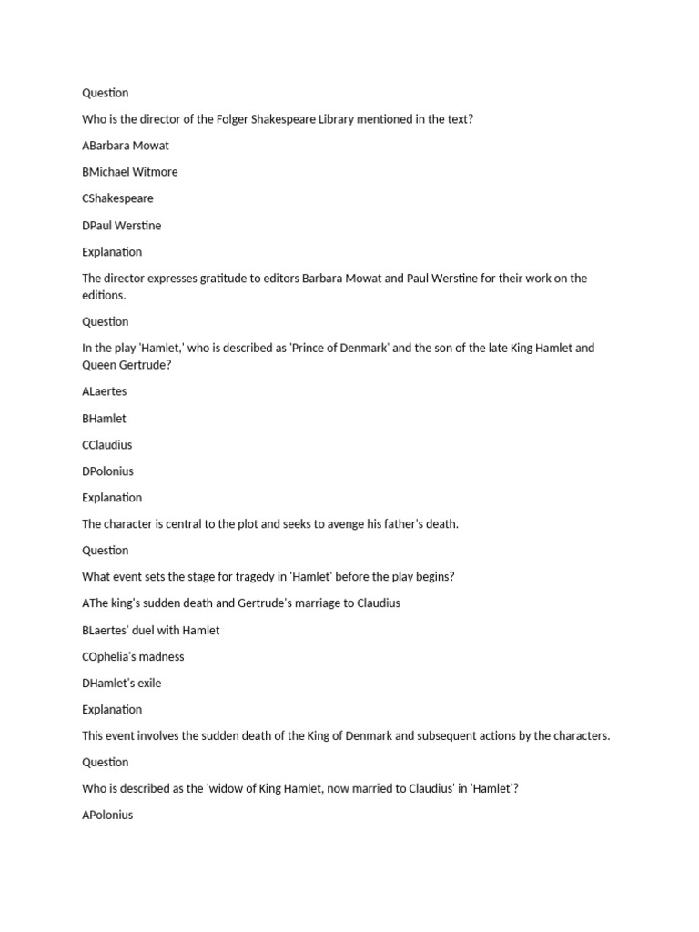 Quiz | PDF | Hamlet | Shakespearean Tragedies