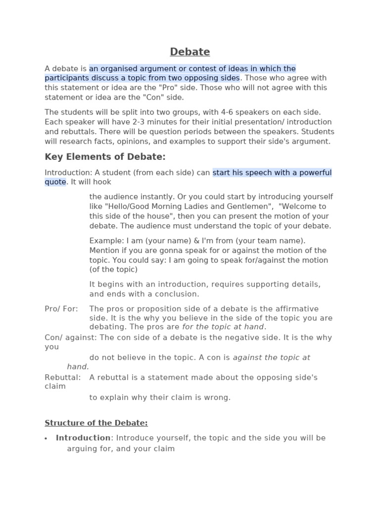 Classroom Debate Structure and Tips | PDF