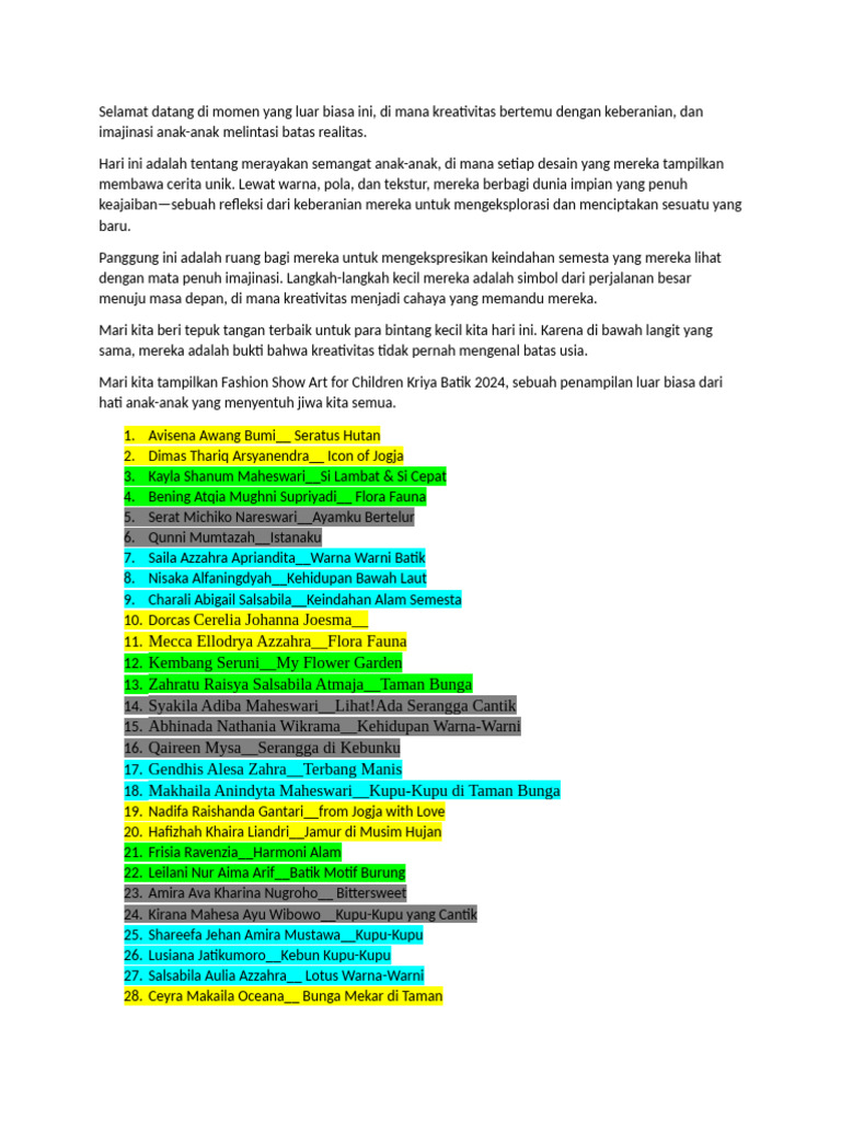 Line Up Fashion Show | PDF