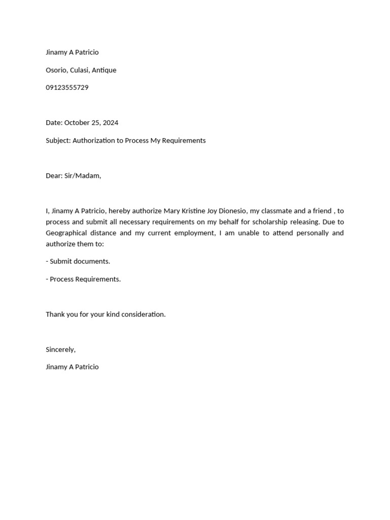 Authorization Letter For TDP | PDF