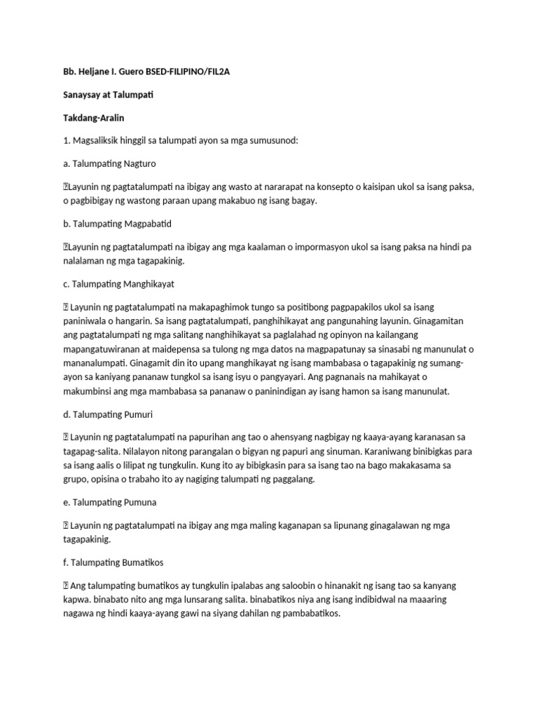 Sanaysay at Talumpati-Takdang-Aralin | PDF