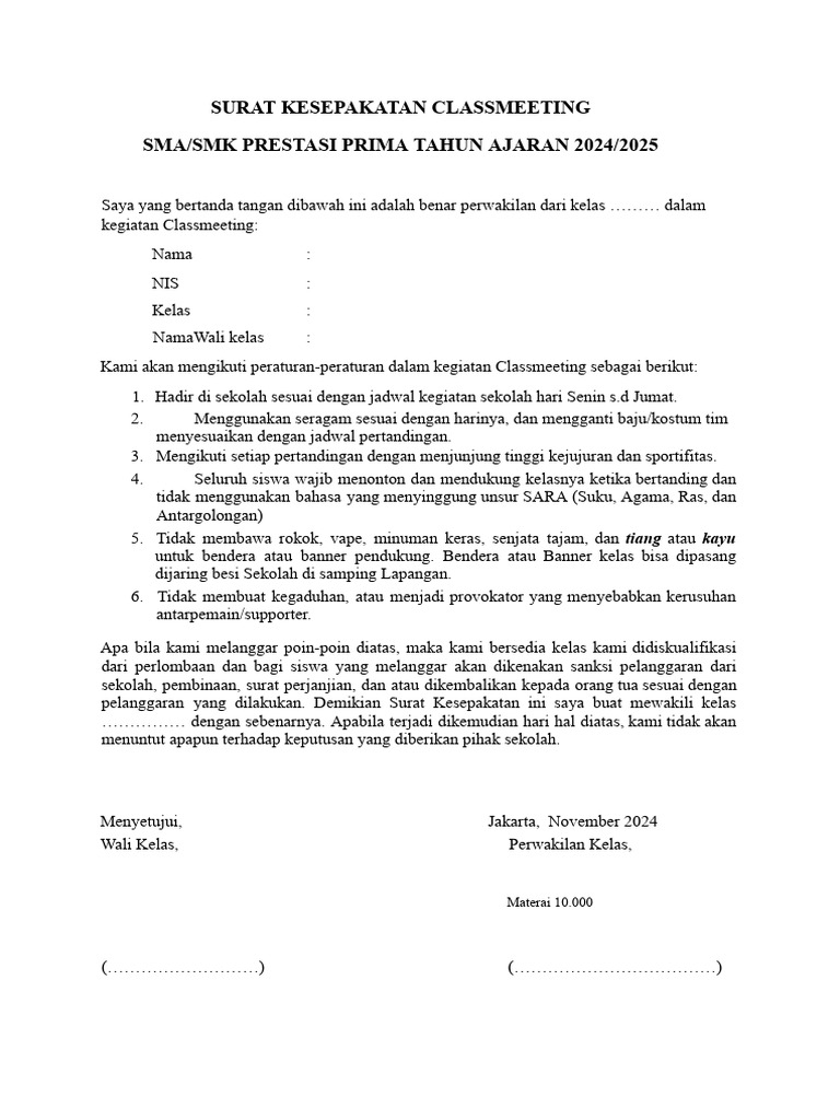 Aturan Classmeeting SMA/SMK | PDF