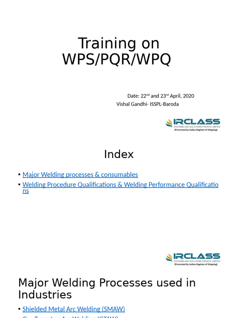 Presentation On WPS PQR WPQ | PDF | Welding | Construction