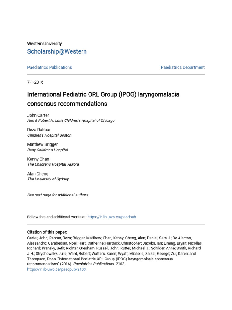 International Pediatric ORL Group (IPOG) Laryngomalacia Consensus | PDF | Gastroesophageal ...