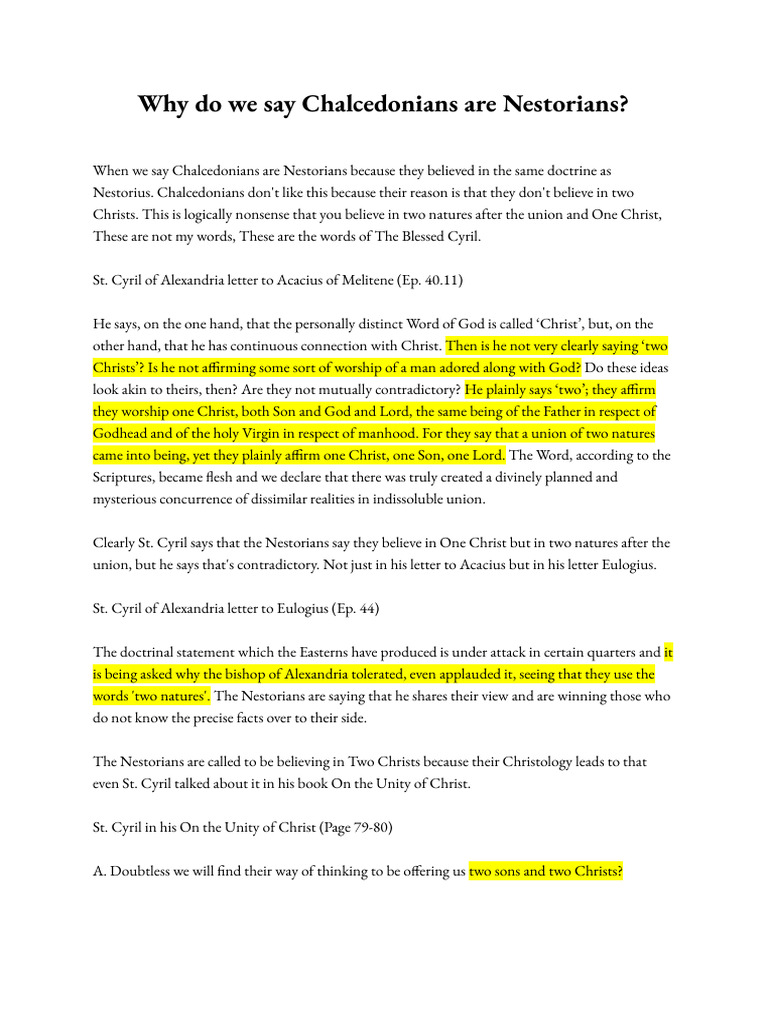Why Do We Say Chalcedonians Are Nestorians | PDF | Council Of Chalcedon ...