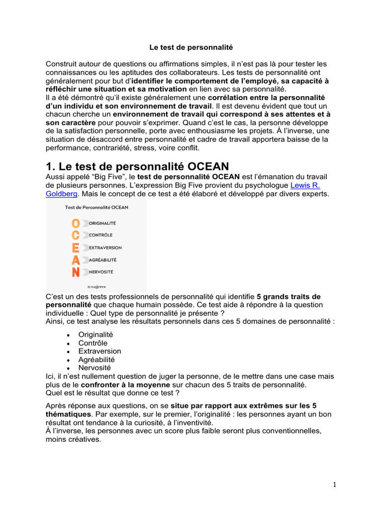 Analyse Le-Test-De-Personnalite | PDF | Psychologie | Concept de ...