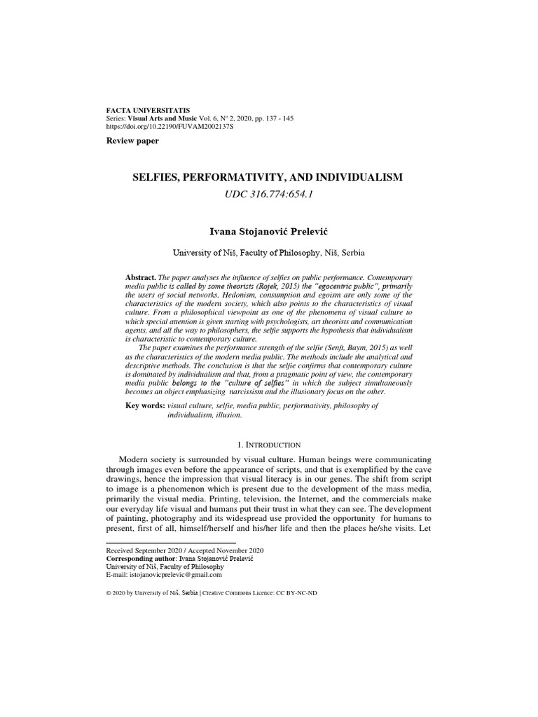 Selfies Performativity and Individualism | PDF | Individualism | Reality