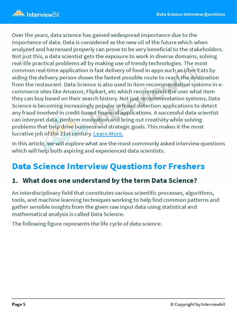 Data Science Interview Questions | PDF | P Value | Data Analysis