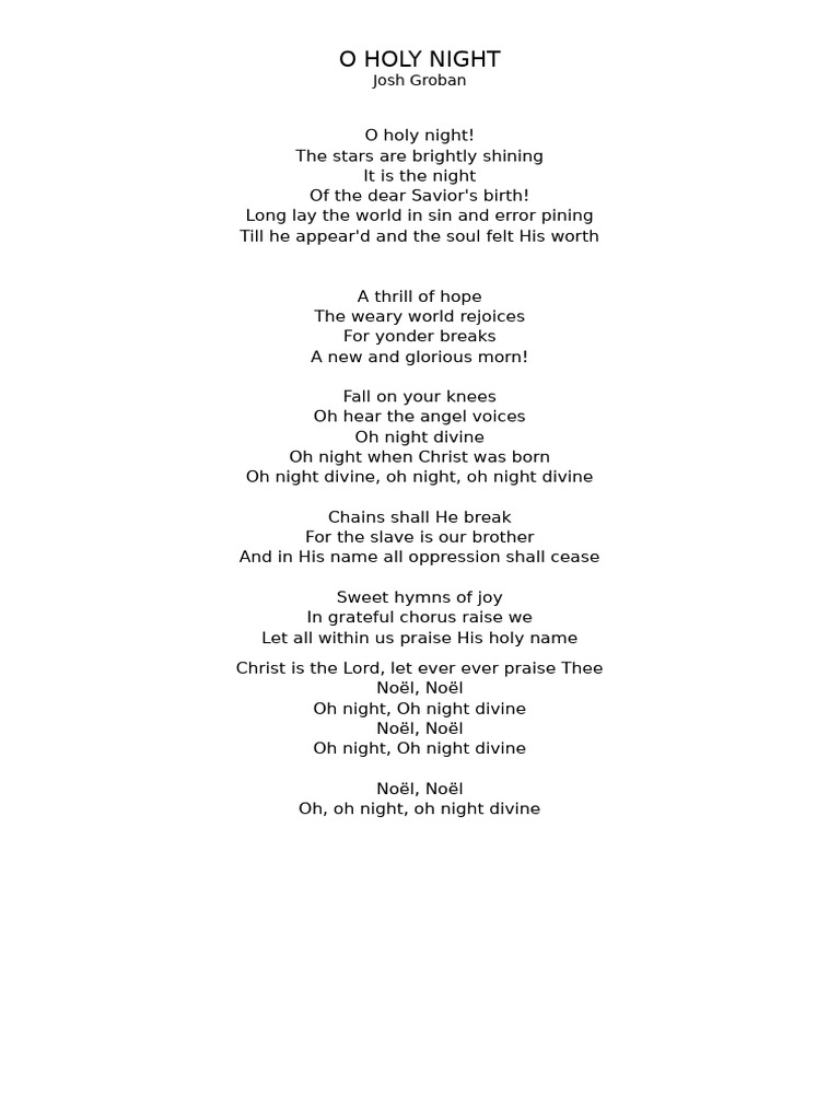 O Holy Night Lyrics - Josh Groban | PDF