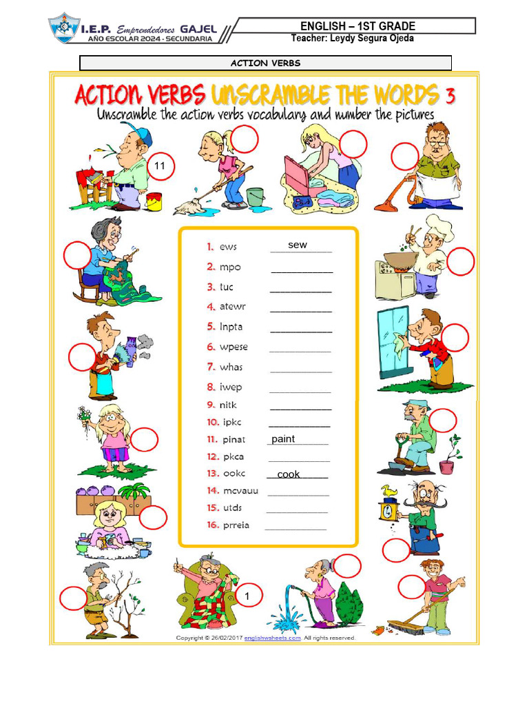 1° Action Verbs FICHA COLOR | PDF