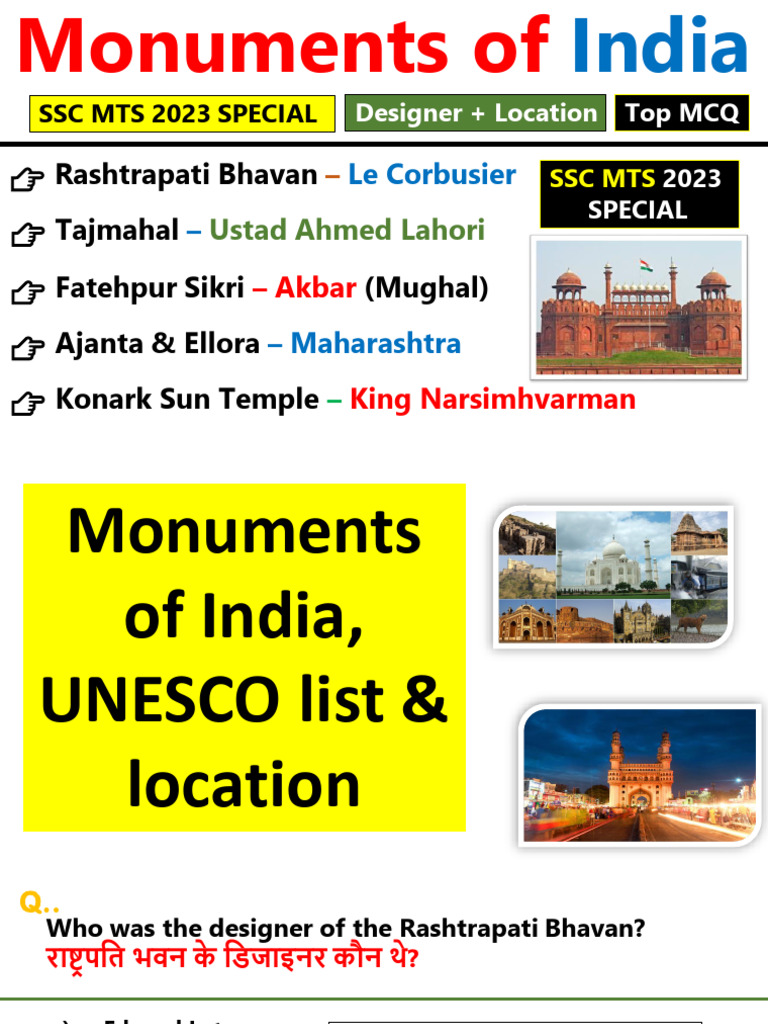 Monuments of India (Top MCQS) | PDF